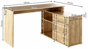 Kondela Univerzální rohový PC stůl, dub artisan, TERINO