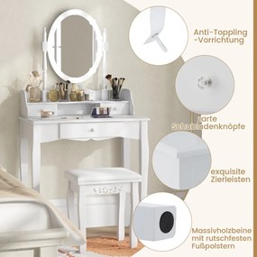 Costway Toaletní stolek s LED osvětlením s nastavitelným jasem se 3 zásuvkami