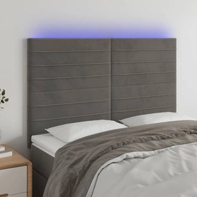 Čelo postele s LED tmavě šedé 144x5x118/128 cm samet 3122613