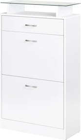 HOMCOM Botník s 3 šuplíky, skleněnou policí a hliníkovými úchyty pro předsíň, nosnost 50 kg, 60x24x105,5 cm, bílý | Aosom