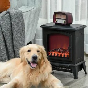 HOMCOM Elektrický krb, stojící krb s LED efektem plamene, 2000W kamna s ochranou proti přehřátí do obývacího pokoje, ložnice, kov, černý