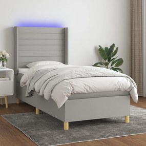 Box spring postel s matrací a LED světle šedá 90x190 cm textil