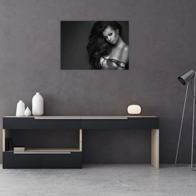 Skleněný obraz - Černobílý portrét svůdné ženy (70x50 cm)