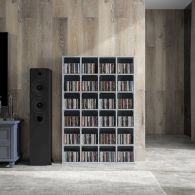 HOMCOM Úložný prostor na CD a DVD, multimediální úložná jednotka se 24 přihrádkami, maximální kapacita 480 CD/312 DVD, dřevěná knihovna s nastaviteln…