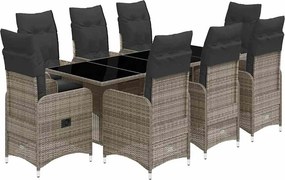 9dílný zahradní bistro set s poduškami šedý polyratan 3277042
