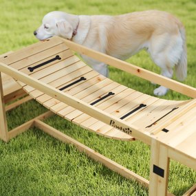 Tréninkové vybavení pro psy PawHut, 3dílná sada agility, měkký most, platforma pro odpočinek, schody, masivní dřevo, přírodní dřevo | Aosom