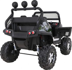 Ramiz Mercedes Benz Unimog elektrické autíčko pro děti maskáčové lakované + pohon 4x4 + dálkové ovládání + nosič zavazadel + pomalý start + MP3 + LED