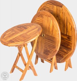 FaKOPA Velký kulatý dřevěný skládací stůl s otvorem pro slunečník Rosie