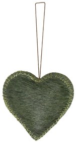 Malá závěsná dekorace zelené srdce z hovězí kůže - 6*6*1,5cm
