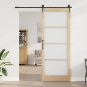 Posuvné dveře 93 x 232 cm Masivní borové dřevo a sklo Přírodní 3332347
