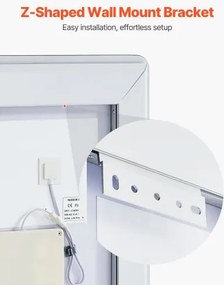 LED koupelnové zrcadlo 3 barvy proti zamlžování nástěnné toaletní zrcadlo 50 × 70 cm