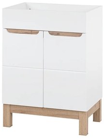 COMAD Stojatá skříňka s umyvadlem - BALI 820 white, šířka 60 cm, matná bílá/lesklá bílá/dub votan
