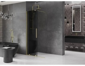 Mexen Velar, sprchová zástěna s posuvnými dveřmi Walk-in 70 x 200 cm, 8mm šedé sklo, zlatá matná, 871-070-000-43-55