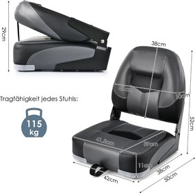 Costway Sada 2 skládacích člunových sedadel s 11 cm silnou houbovou výplní