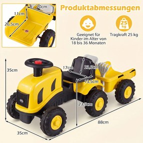Costway Dětský traktor s přívěsem, klaksonem a ergonomickou sedačkou, 2-in