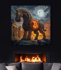 Obraz na plátně - Bitcoin, Trojský kůň, Ancient Bank FeelHappy.cz Velikost obrazu: 120 x 120 cm