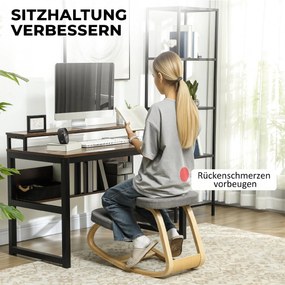 HOMCOM Klaněcí Židle, Ergonomická Houpací Dřevěná Klaněcí Židle pro Domácí Kancelář, Zlepšuje Držení Těla, Bolesti Zad, Šedá
