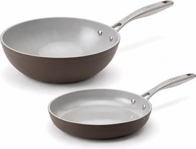 Elmich Základní sada keramických pánví Zen 2 ks – klasická + wok, hnědá
