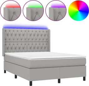 Box spring postel s matrací a LED světle šedá 140x200 cm textil 3138557