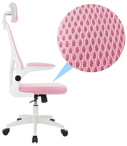 Ergonomická kancelářská židle s bederní opěrkou a opěrkou hlavy, růžová