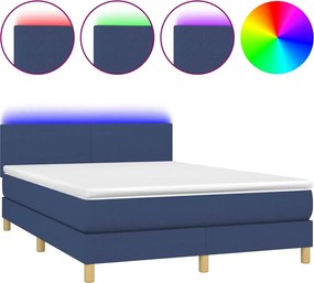 Box spring postel s matrací a LED modrá 140x200 cm textil 3133563