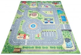 Dětský kusový koberec vhodný k praní BAMBINO 9028 Uličky Město protiskluzový zelený Rozměr: 120x170 cm