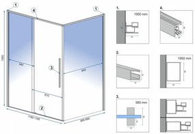 Sprchový kout REA SOLAR 90/pevná stěna x 120/dveře cm, černý matný