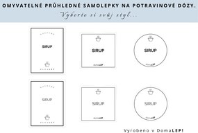 SIRUP - omyvatelná samolepka na dózu, výběr rozměrů Ø 5 cm / 5 x 5 cm / 6 x 8 cm | DomaLEP tvar: OBDÉLNÍK, barva: PRŮHLEDNÁ - ČERNÉ písmo, velikost: š. 6 cm x v. 8 cm - tučné písmo