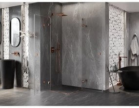 Mexen Lunar Duo, výklopný sprchový kout 110 x 110 cm, 8mm čiré sklo, profil růžové zlato, 834-110L-110P-60-00