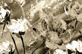 Obraz malované květy v sépiovém provedení Varianta: 120x80