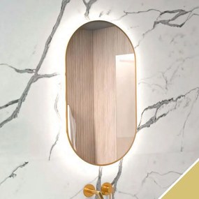 BPS-koupelny Zrcadlo ve zlatém kovovém rámu s LED podsvícením po obvodu Nikoletta LED 19 GOLD Typ: dotykový vypínač, Rozměry (cm): 50x90 - (Nikoletta LED 19/50 TS GOLD)