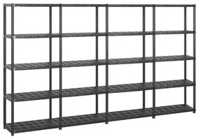 Úložný regál 5patrový černý 284 x 38 x 170 cm plast 3059860