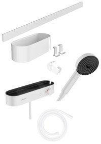 Hansgrohe WallStoris, Set sprchové hlavice 105, 3 proudy, termostatu a koupelnových doplňků, matná bílá 24250700