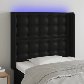 Čelo postele s LED černé 93 x 16 x 118/128 cm umělá kůže