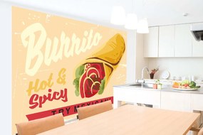 DIMEX | Samolepicí vliesová fototapeta na zeď Burrito vintage plakát MA-5-2085 | 375 x 250 cm | zelená, červená, černá, žlutá