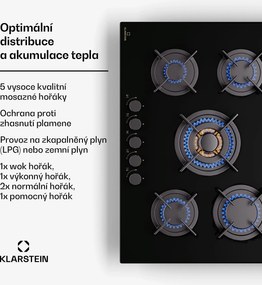 Klarstein Goldflame 5, plynová varná deska, 5 hořáků