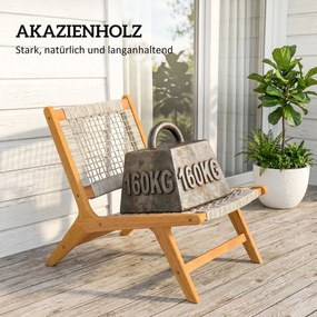 Zahradní křeslo s taburetem 2-dílné venkovní křeslo z akáciového dřeva s ratanovým sedákem boho styl nastavitelné nohy