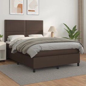 Box spring postel s matrací hnědá 140x200 cm umělá kůže,  3142788