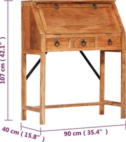 vidaXL Psací stůl 90 x 40 x 107 cm masivní akáciové dřevo [248098]