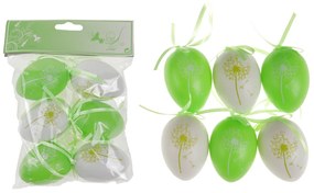 Vajíčka plastová  6cm, 6 kusů v sáčku, barva zelená a bílá, cena za sáček - VEL5049-GRN