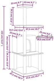 Škrabadlo pro kočky se sisalovými sloupky tmavě šedé 132 cm