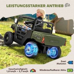 AIYAPLAY Elektrické vozidlo, 2 motory, zavazadlový prostor, design UTV, hudební funkce, zelené