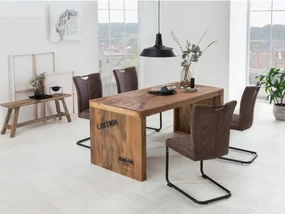 furniture-nabytek.cz - Masivní jídelní sestava Hankey s 4 židlemi Kenton, mango/látka/kov, lakovaná, hnědá/černá