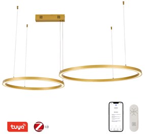 Immax NEO FINO NEW Smart závěsné svítidlo 2 kruhy, 60+80cm, 93W zlaté, Zigbee 3.0