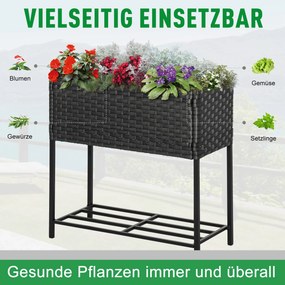 Vyvýšený záhon Outsunny z polyratanu s nožičkami a policí, 70 x 30 x 72 cm, hnědý pro zahradu balkon terasu | Aosom.de
