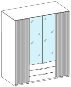 Šatní skříň KAJA 2LAM 2LU 3S | 200 cm | se zrcadly | VYSOKÁ | evoke + černé lamely