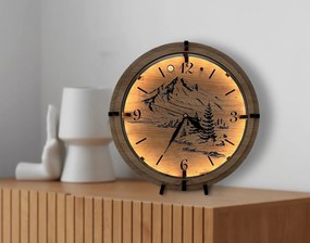 Li-Go "Hory" Světelné hodiny 32 cm provedení povrchu: dub, varianta napájení svítidla: 12V s externím zdrojem (s přivodním kabelem)