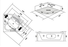 BPS-koupelny Hydromasážní vana HYD-FL601H 140x140 s ohřevem vody