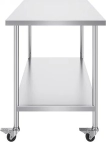 Pracovní stůl z nerezové oceli Komerční přípravný stůl 76,2 × 152,4 cm se 4 kolečky
