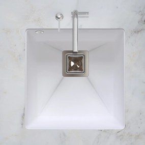Sink Quality Argon 50, kuchyňský granitový dřez 420x420x225 mm + chromový sifon, bílá, SKQ-ARG.W.1KBO.50.X